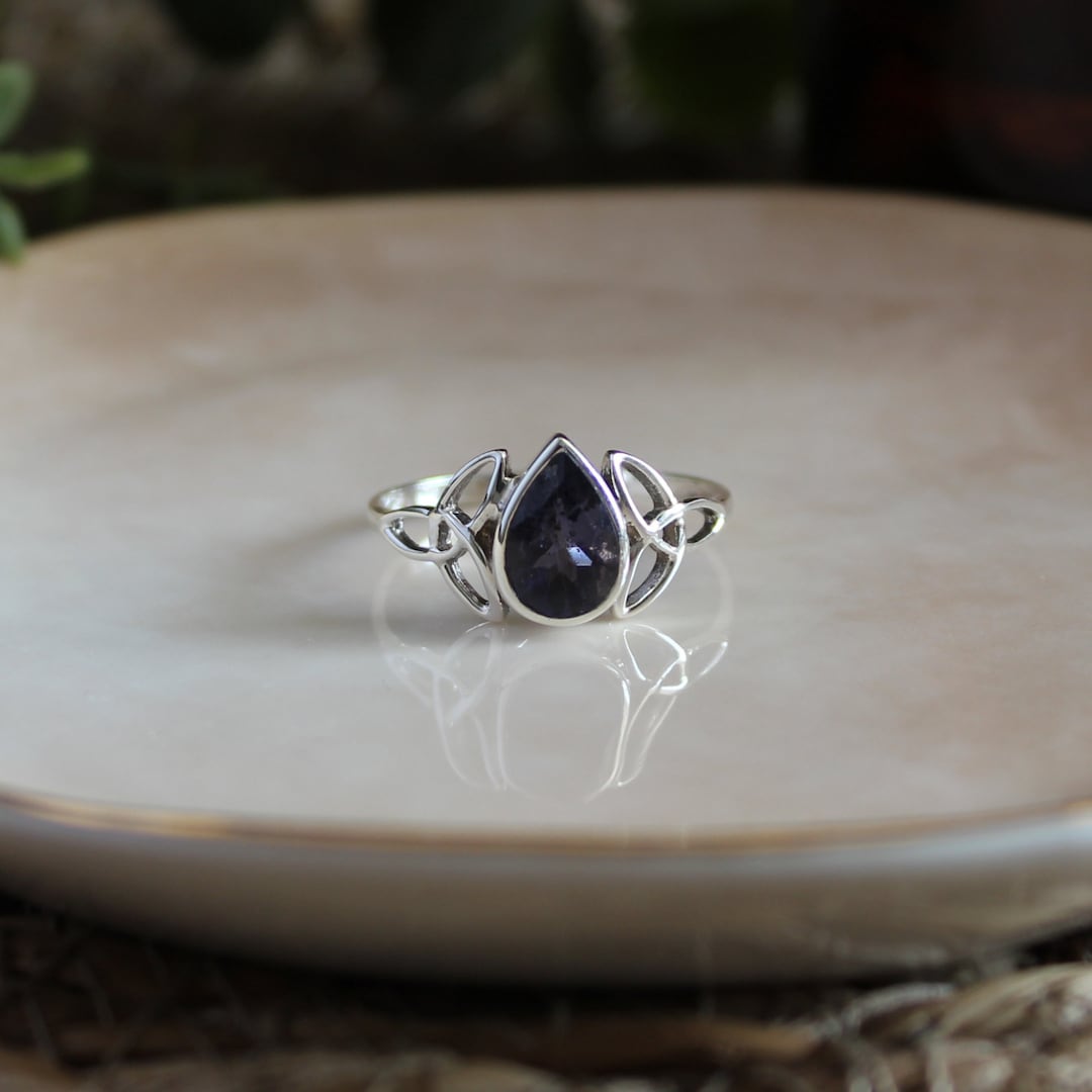 Iolite Ring, Natural Iolite Ring, Celtic Knot Design Ring, Natural ...