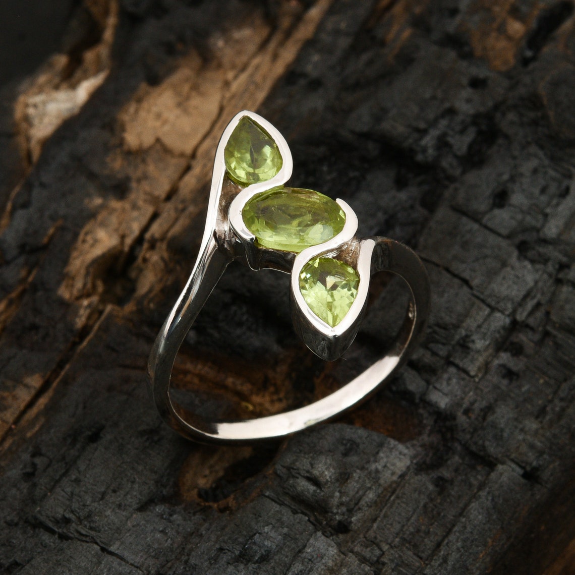 Unique Peridot Ring Natural Green Gemstone August | Etsy