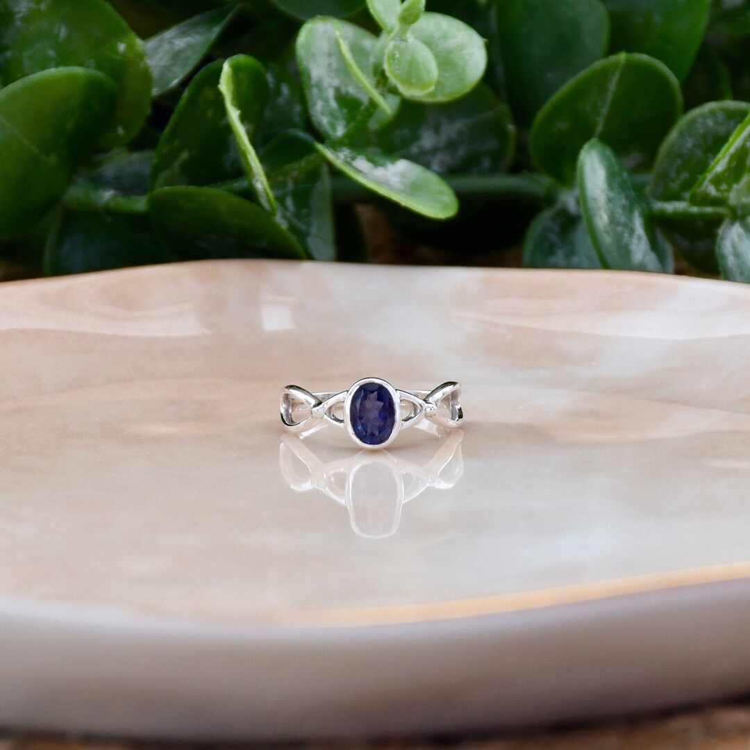Natural Iolite Gemstone Ring, Sterling Silver Stackable Band - Etsy
