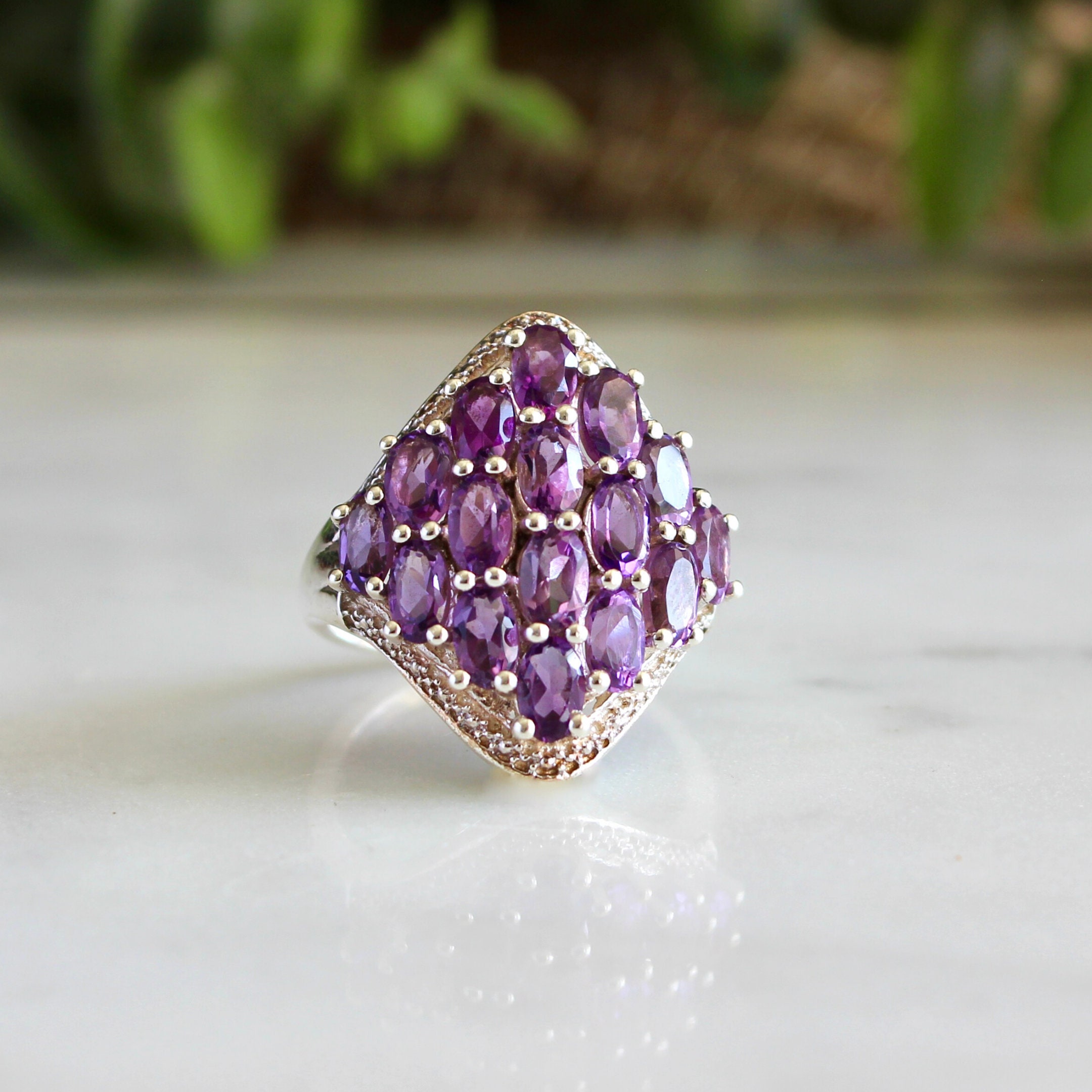 Unique Amethyst Ring Multi Stone Statement February - Etsy