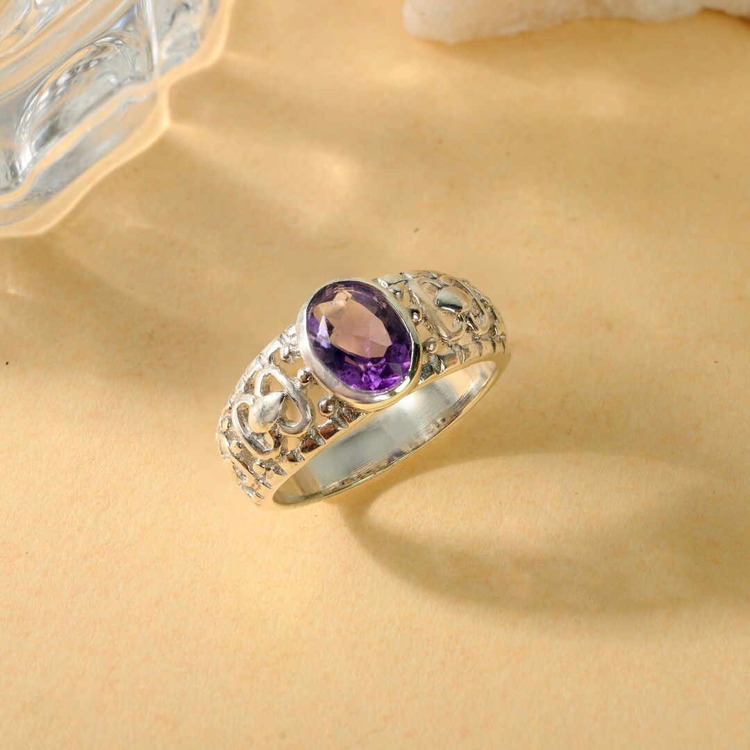 Dainty Oval Amethyst Ring, 925 Sterling Silver, February Birthstone - Etsy