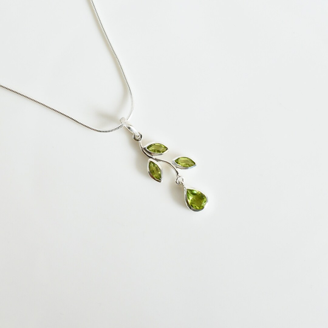Leaf Peridot Pendant, Sterling Silver Marquise Necklace, August ...