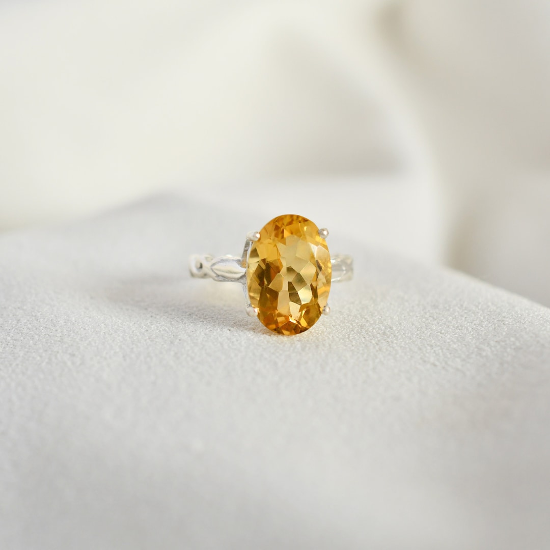 Citrine Sterling Silver Ring, Large Oval Gemstone, November Birthstone ...