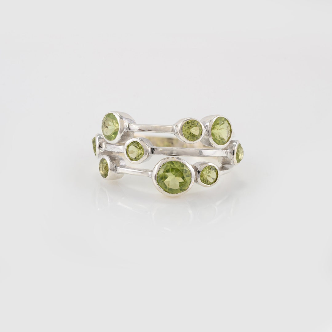Peridot Ring, Green Bubbles Ring, August Birthstone, Natural Gemstone, 925 Sterling Silver ...
