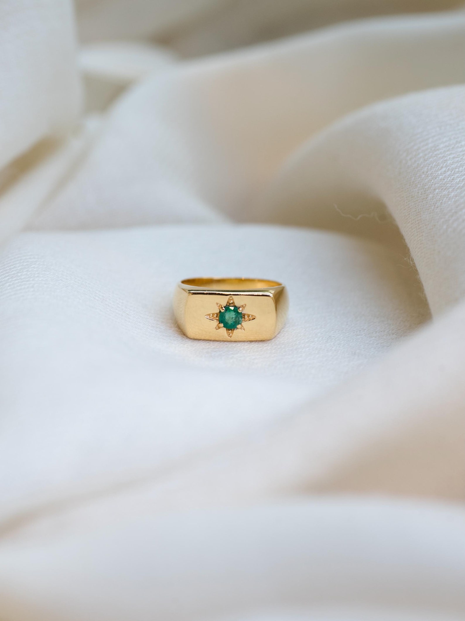 Emerald Star Signet Ring in 24K Gold Vermeil on Sterling Silver ...