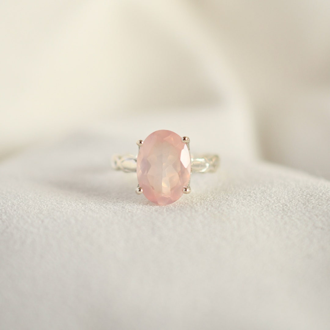 Rose Quartz Ring, Rose Quartz Statement Cocktail Ring, Sterling Silver, Natural 6 Carats Pink ...