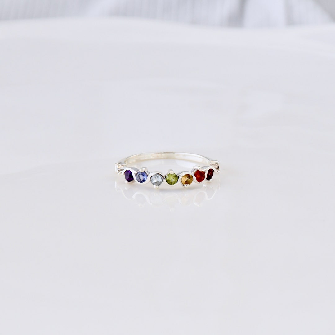 Chakra Ring, Natural Seven Gemstone Chakra Healing Ring, Spiritual Ring ...