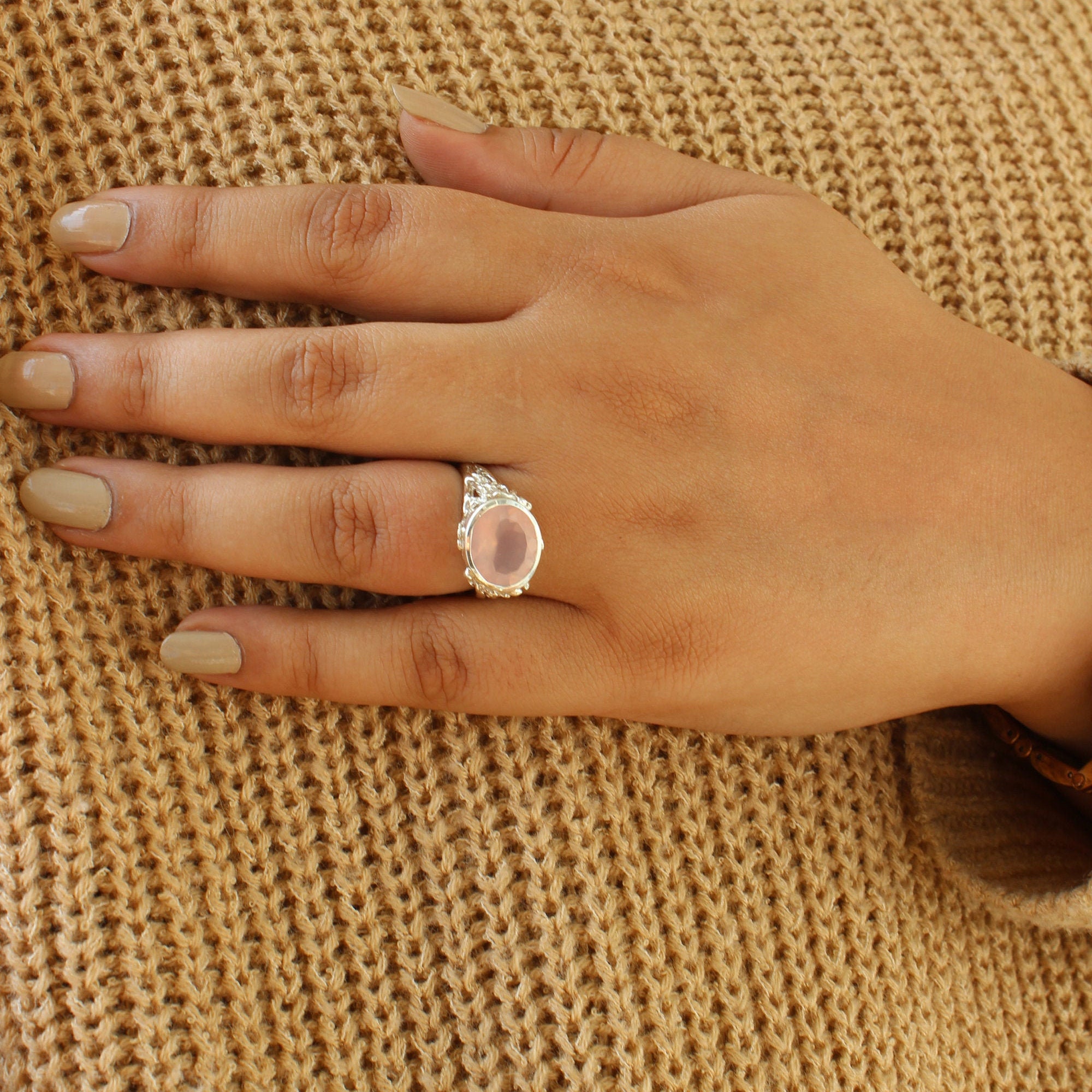 Oval Rose Quartz 925 Sterling Silver Ring, Elegant Gemstone Ring - Etsy