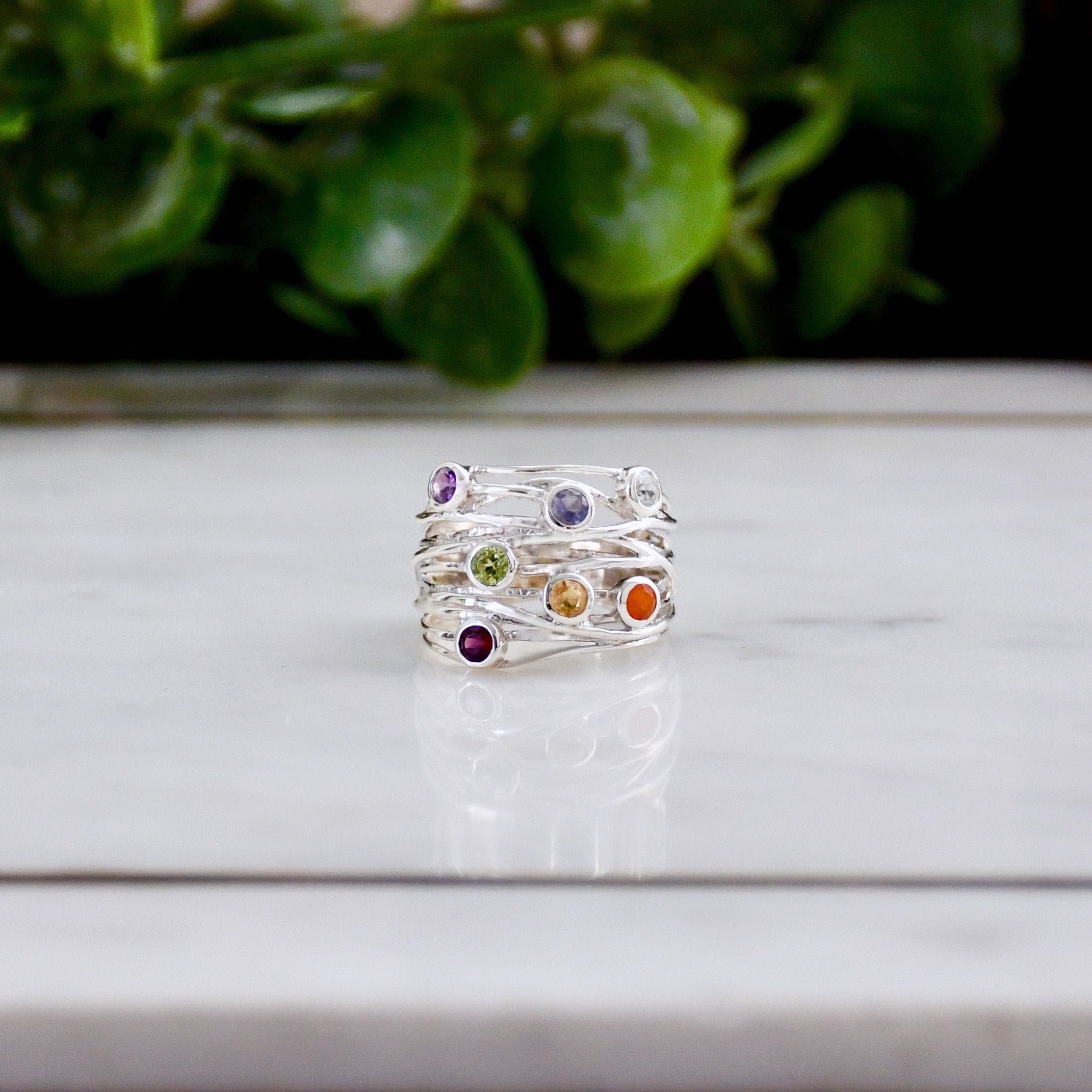 Statement Chakra Ring Natural 7 Gemstones Spiritual Healing - Etsy UK