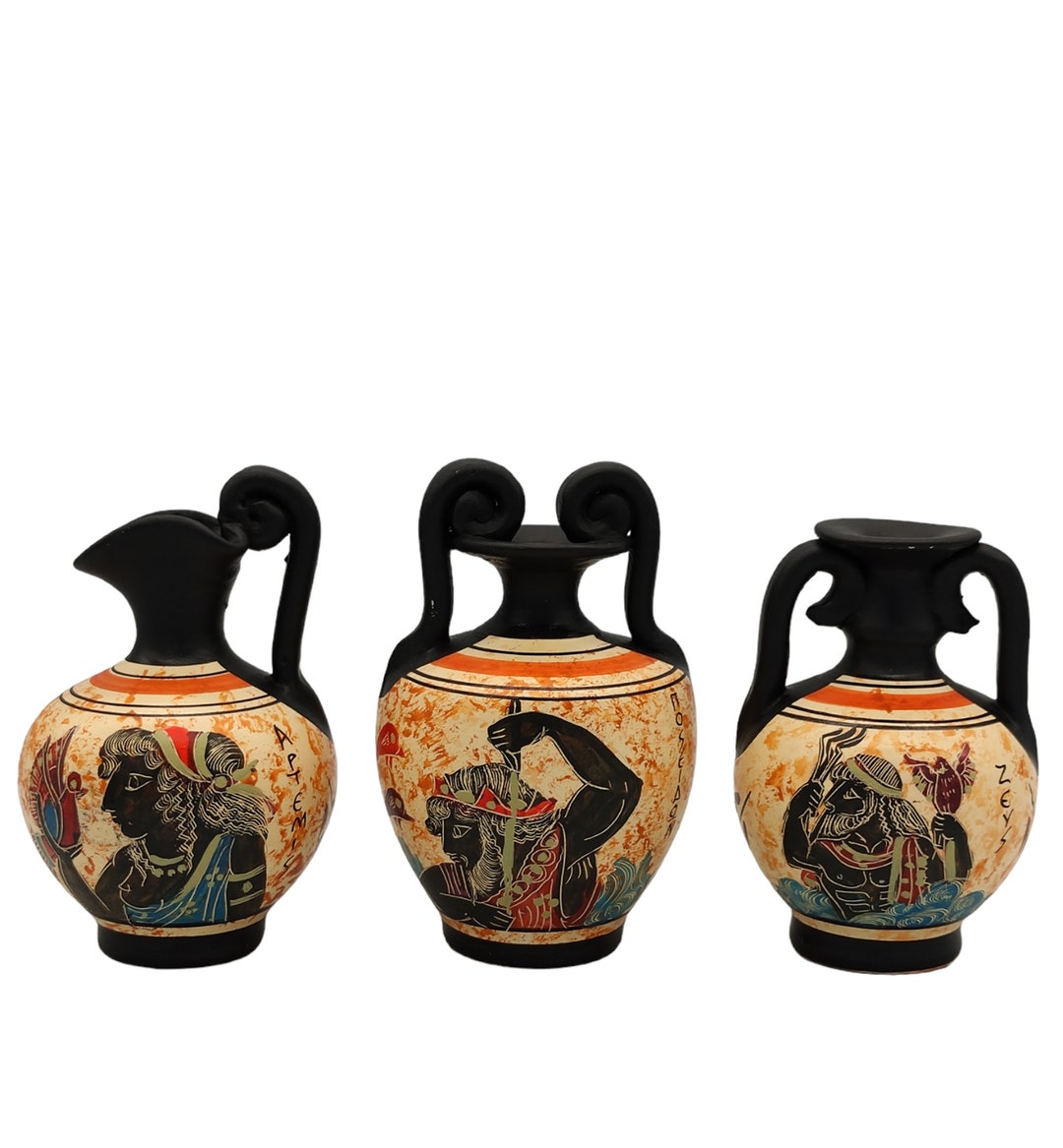 Greek Ceramic Set Vase Artemis Zeus Poseidon Greek Mythology - Etsy