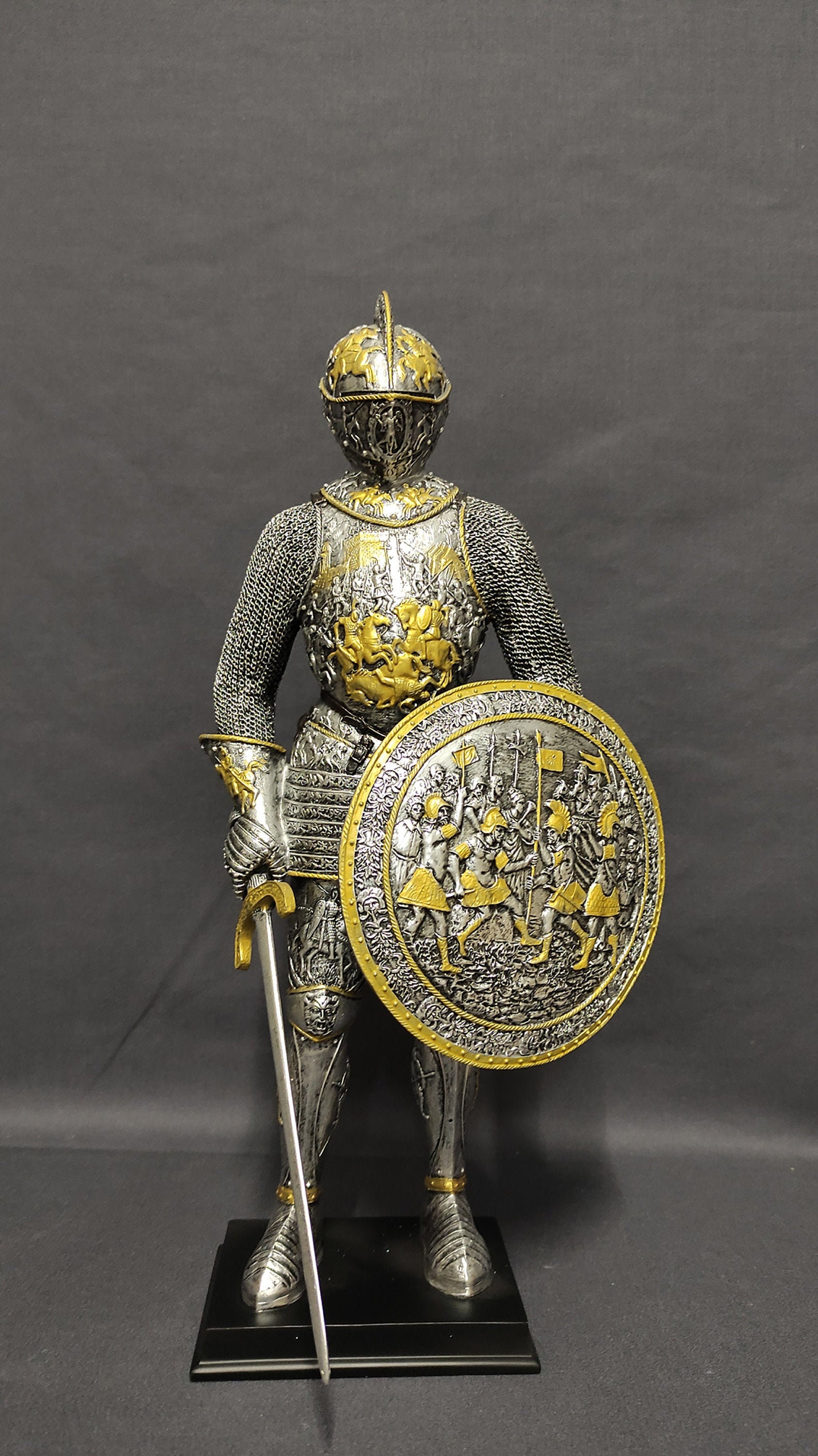Knight in Armor With Sward and Shield Statue Figure Sculpture - Etsy