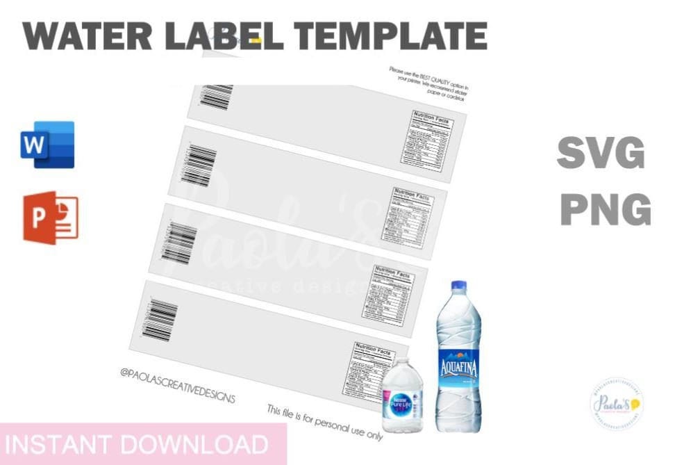 Water Bottle Label Template PSD Microsoft Word Doc Format Blank 