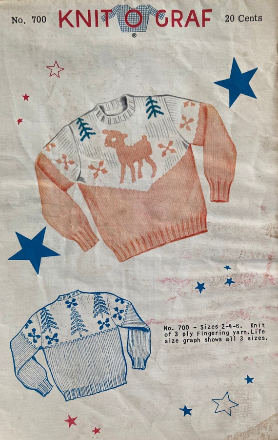 Vintage Knit O Graf Knitting Pattern 700 Baby Deer Lamb Nordic - Etsy