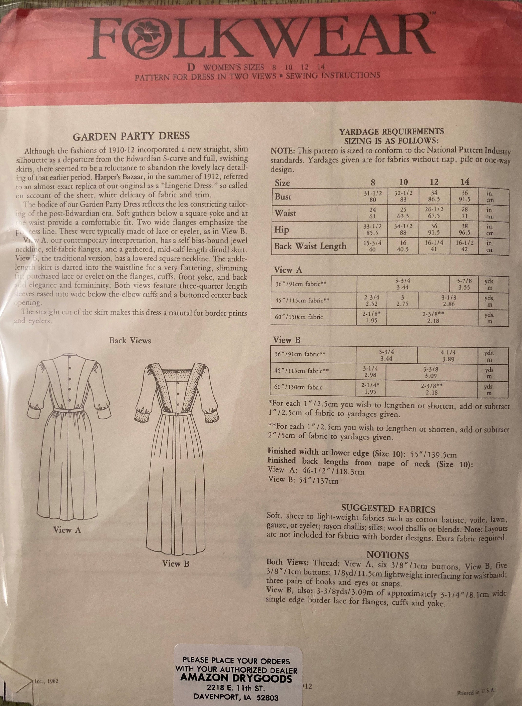 Vintage Folkwear Sewing Pattern 220 Garden Party Dress - Etsy