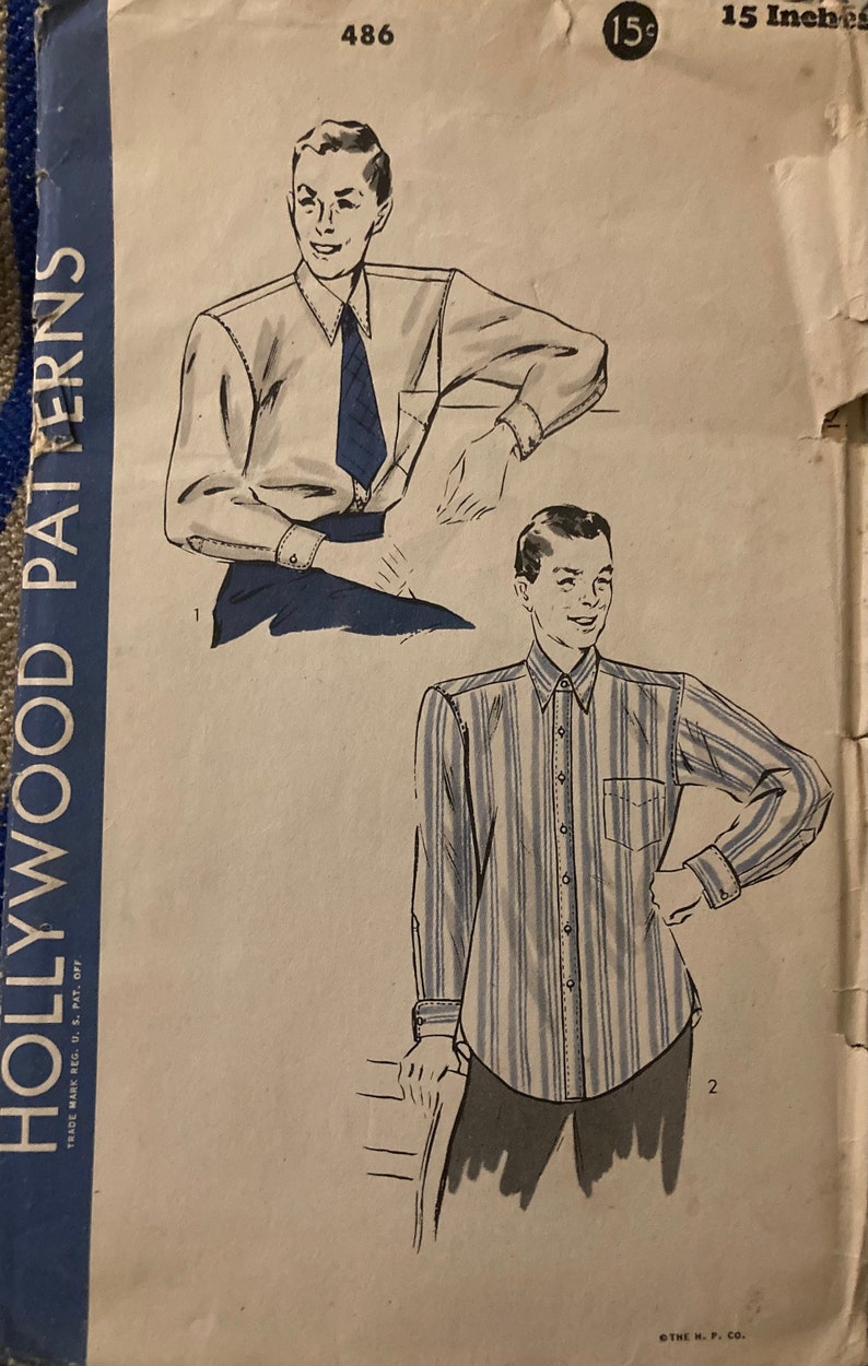 Vintage 1940 Men's Shirt Sewing Pattern Classic Style Single and Double ...