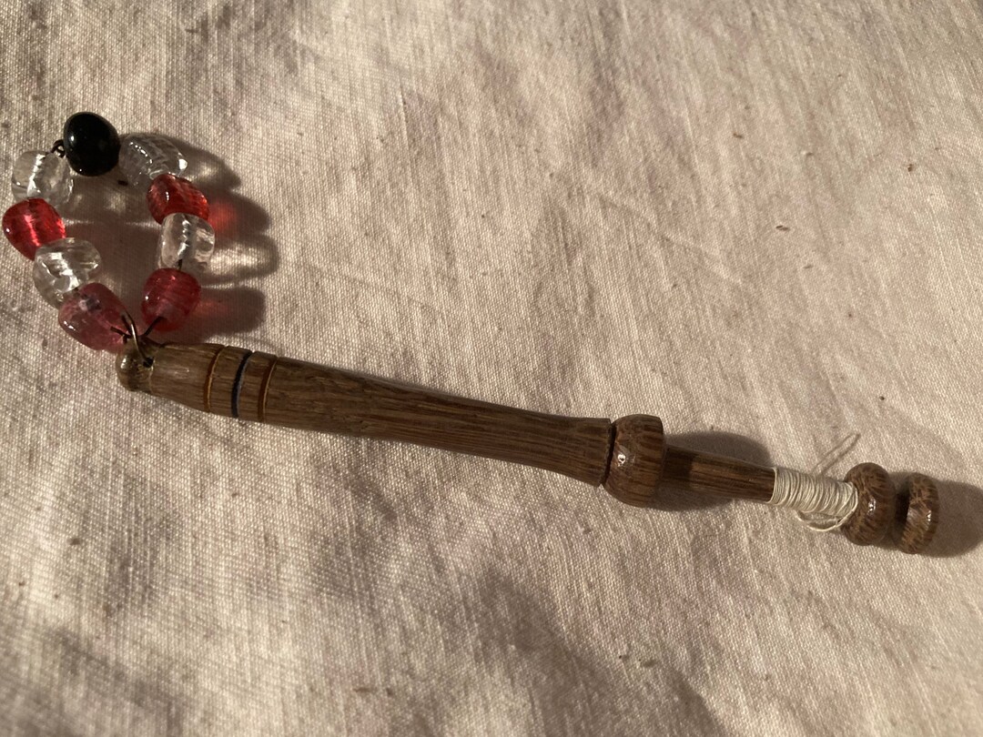 Antique Spangled Lace Bobbin Turned Wood Glass Beads Vintage Lacemaking ...