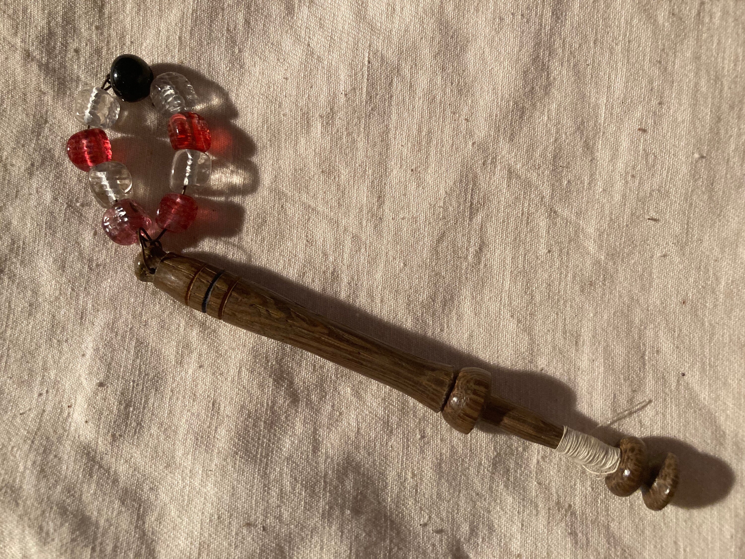 Antique Spangled Lace Bobbin Turned Wood Glass Beads Vintage Lacemaking ...