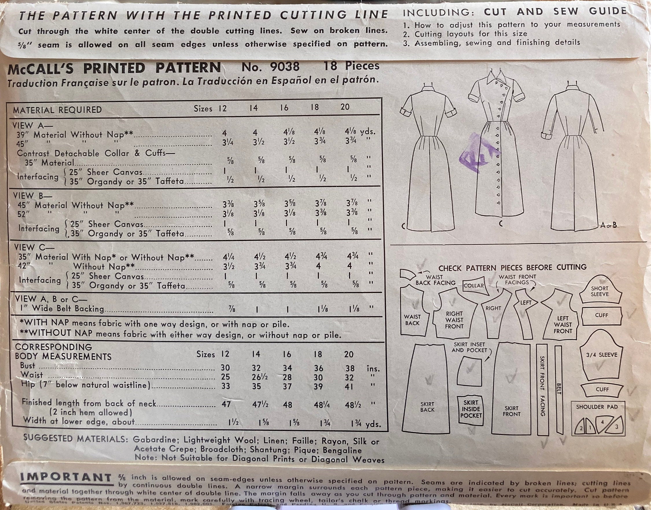Vintage Vogue Sewing Pattern Misses Slim Dress 1950s Size 14 Asymmetric ...