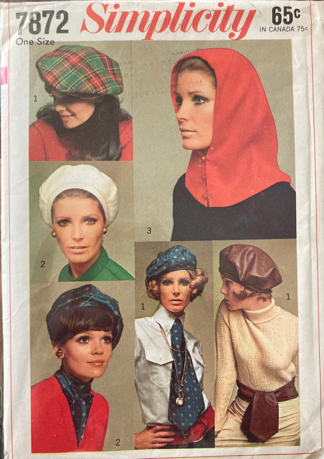 Vintage Sewing Pattern Accessories 1960s Berets Hood Ascot or Sash 1968 ...