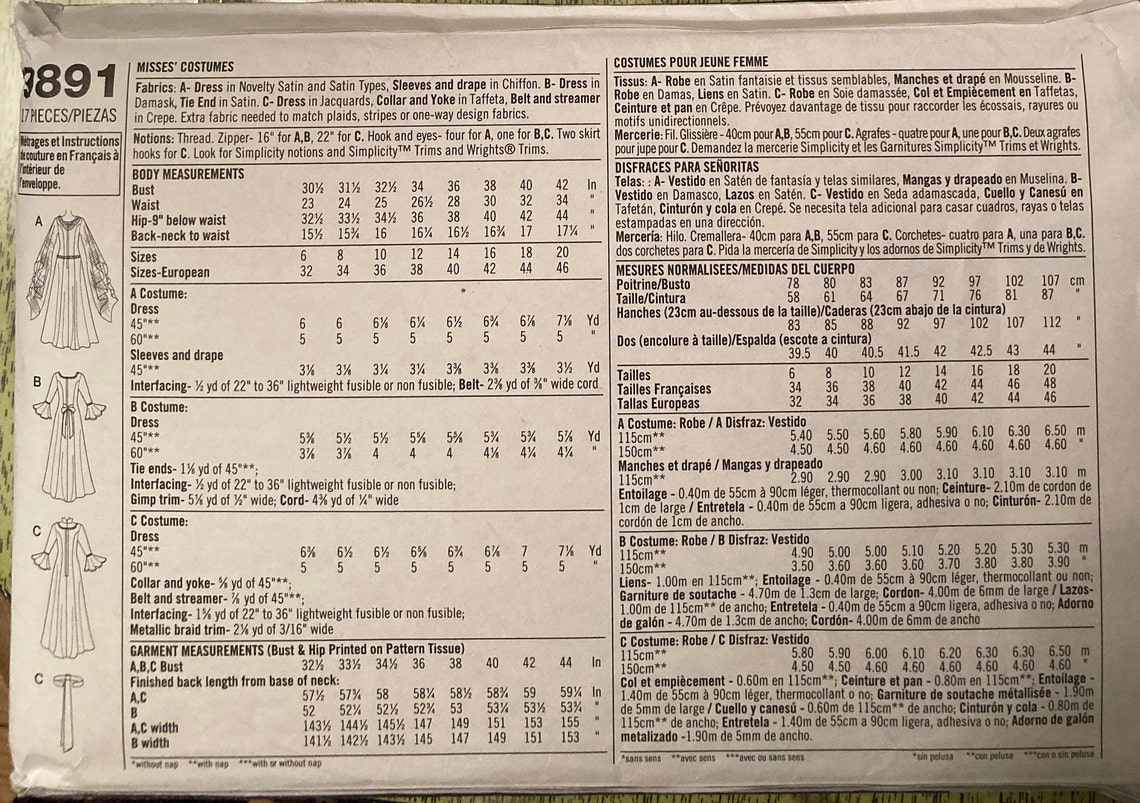 Misses Costume Sewing Pattern Medieval Gown Cotehardie Uncut FF Misses ...