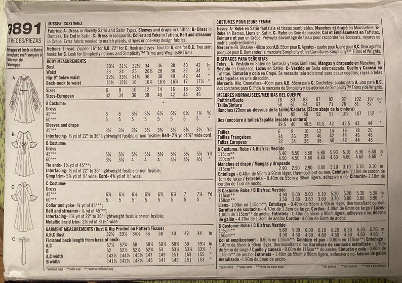 Misses Costume Sewing Pattern Medieval Gown Cotehardie Uncut FF Misses ...