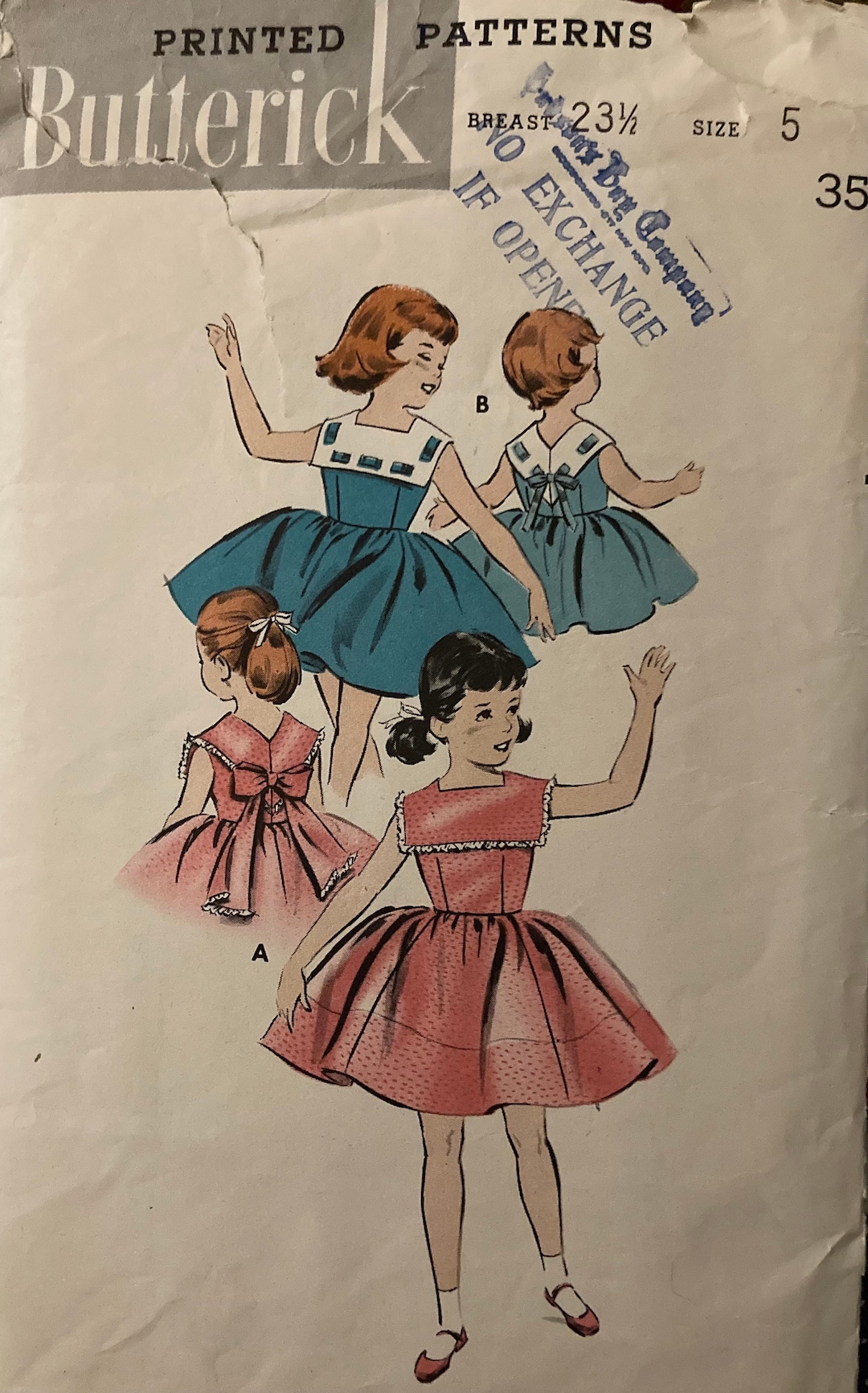Vintage Sewing Pattern 1950s Girls' Bouffant Dress With Square Capelet ...