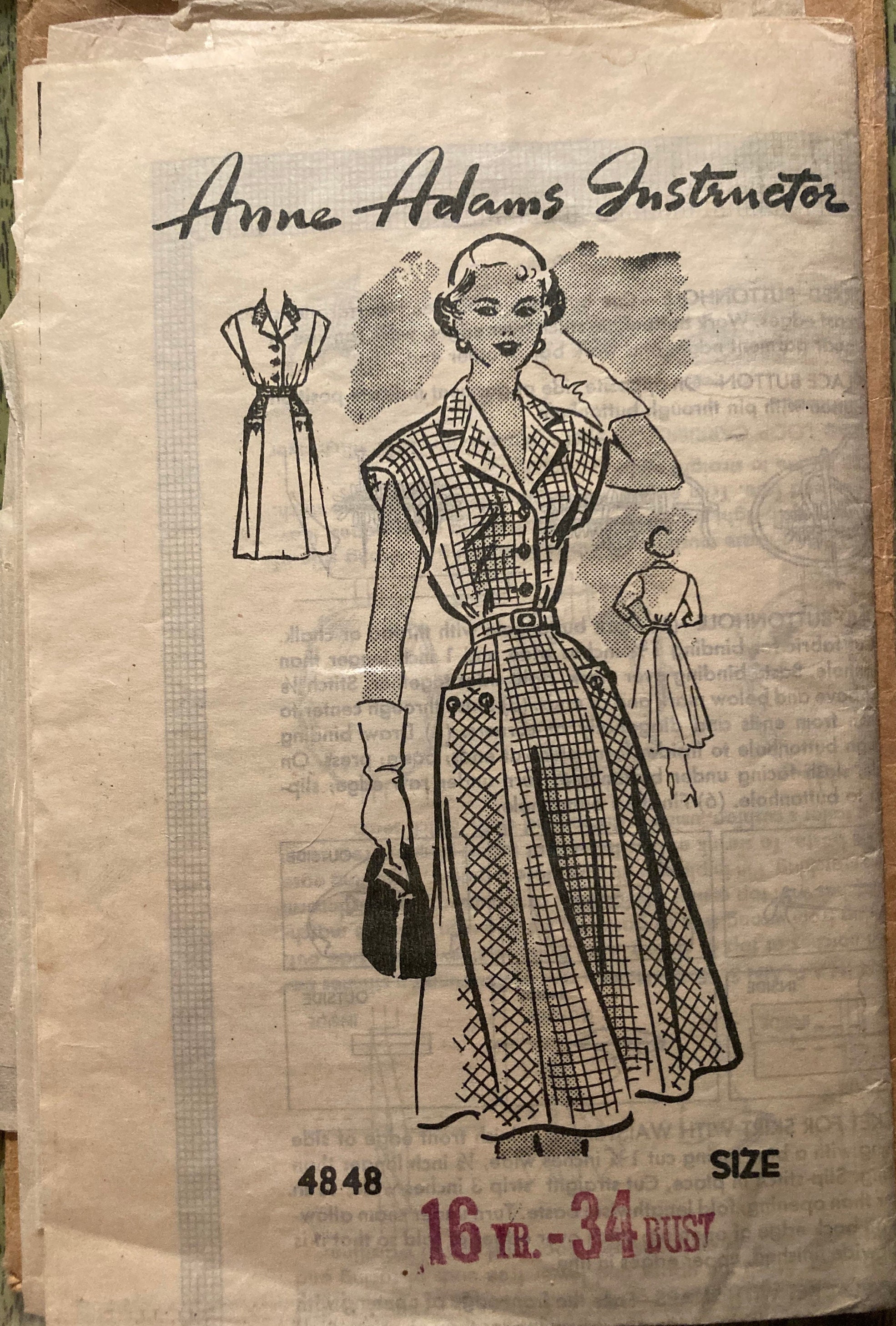 Vintage Anne Adams 1950s Sewing Pattern Shirtwaist Dress Buttoned ...