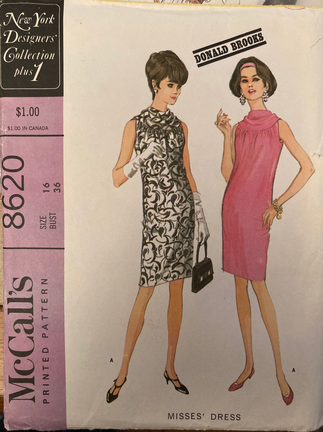 Vintage Sewing Pattern Donald Brooks Designer Cowl Yoked Neckline Dress ...