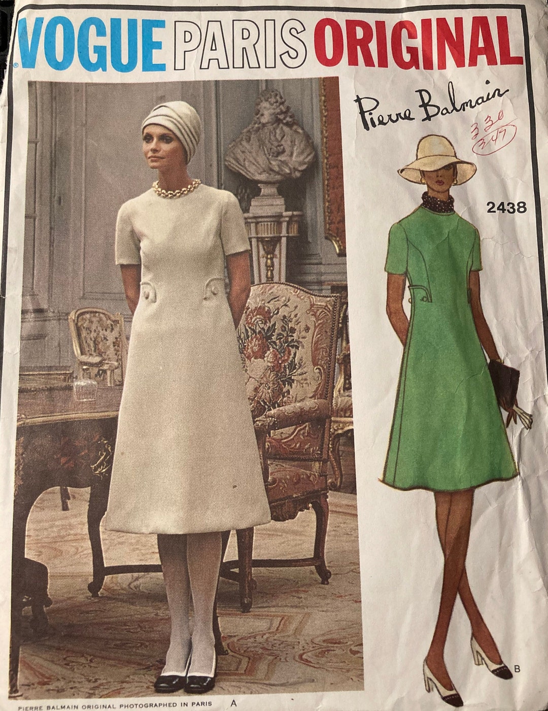 Vintage Pierre Balmain Vogue Paris Original Sewing Pattern A Line Dress ...