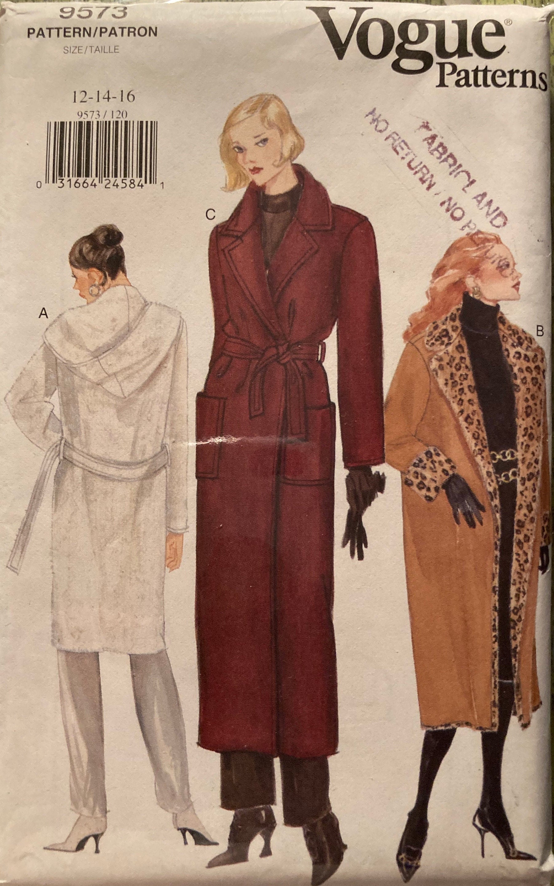 Vogue Sewing Pattern Oversized A Line Misses Coat 1996 Miss - Etsy