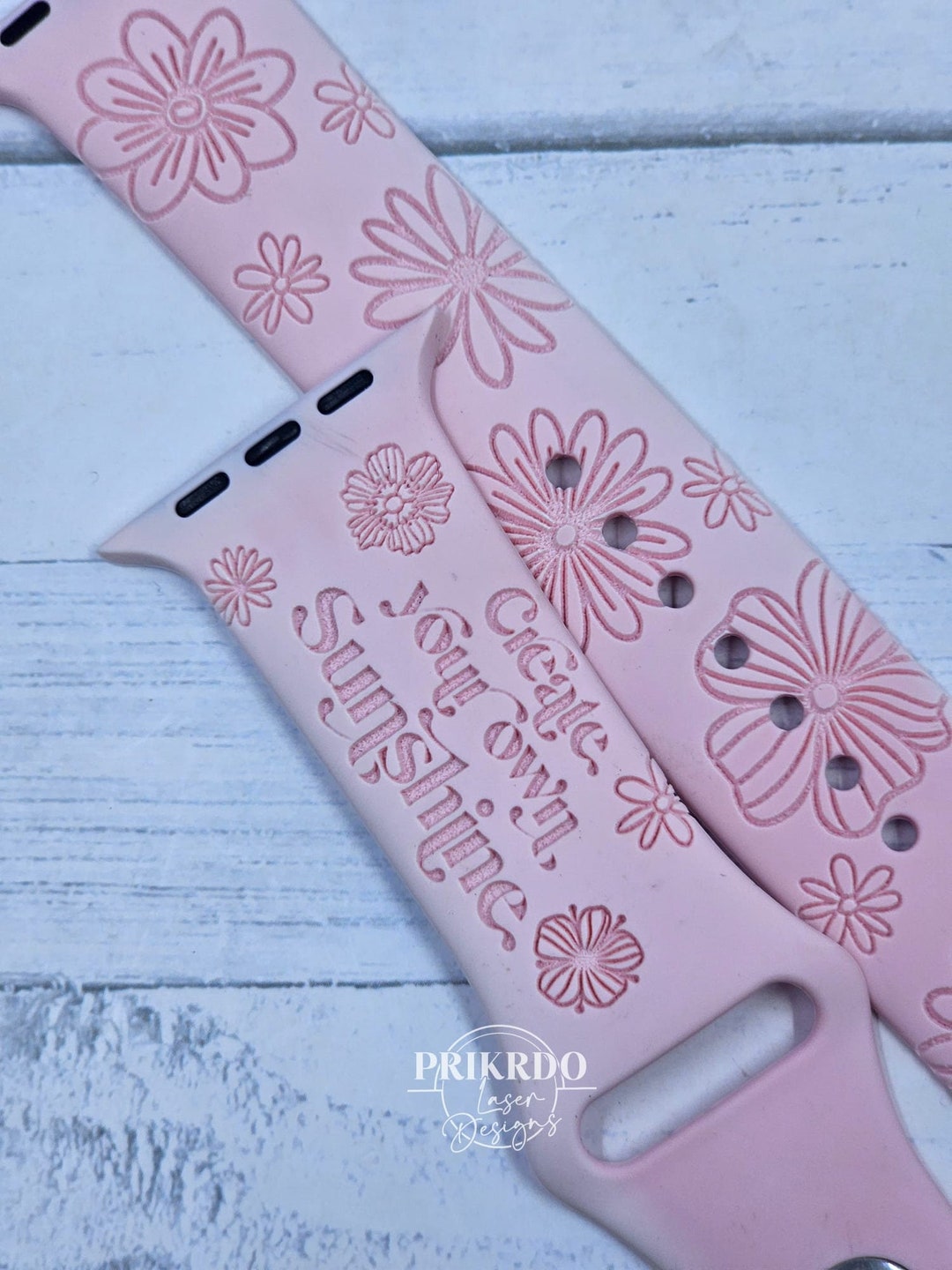 Groovy Flowers + Sunshine Engraved Watch Band Compatible for the "a ...