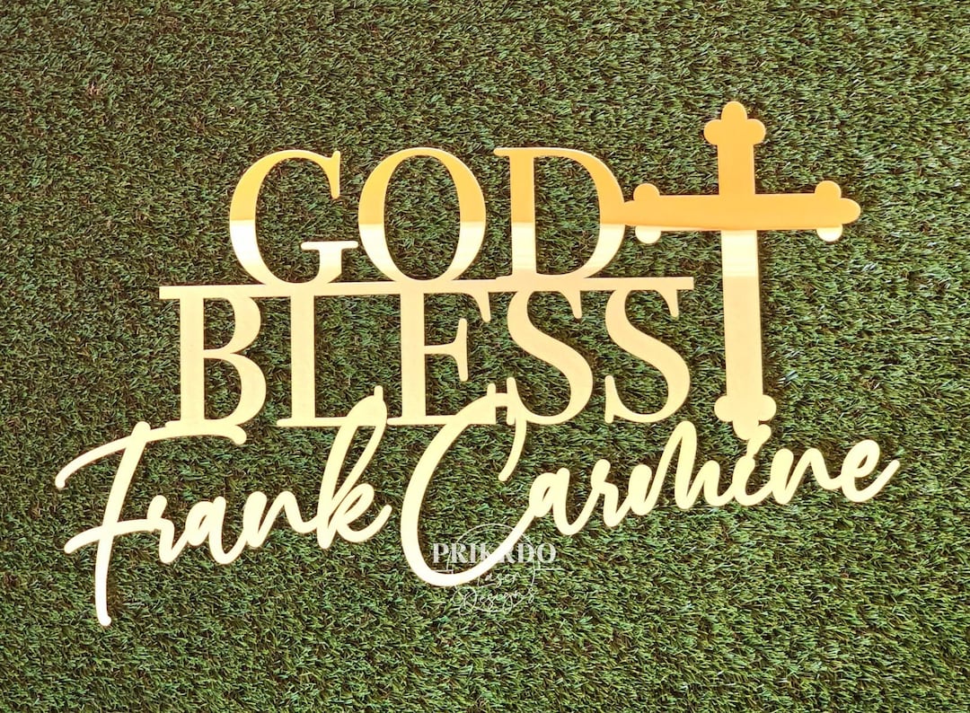 GOD BLESS + NAME, Laser Cut Sign, Baptism Backdrop Decoration, Bautizo ...