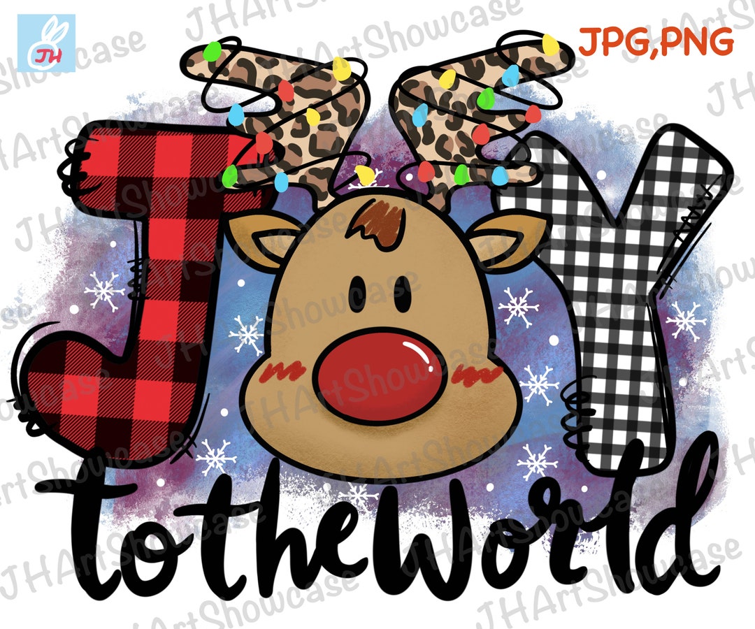 Joy to the World Png | Reindeer Png | Joy With Buffalo Plaid Design ...