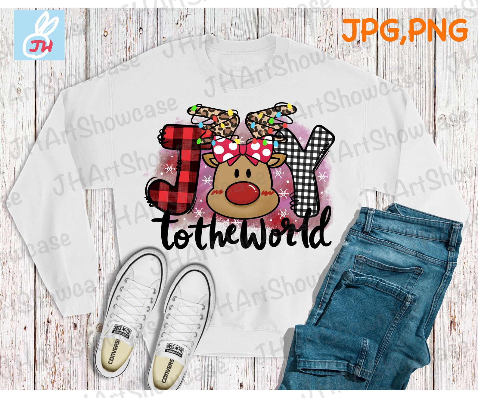 Joy to the World Png Bow Reindeer Png Joy With Buffalo Plaid Design Joy ...