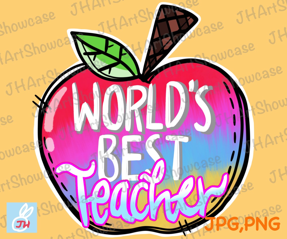 Worlds Best Teacher Png Apple With Rainbow Design Teacher Life for ...