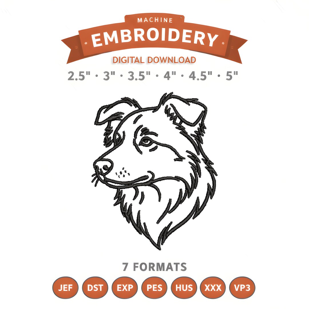 Border Collie Outline Embroidery Design File | Digital Download | 6 ...