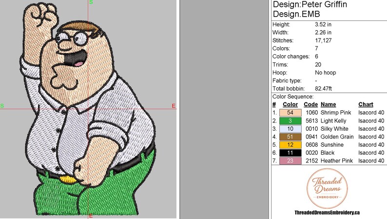 Peter Griffin Embroidery Design File | Digital Download | 6 Sizes & 7 ...