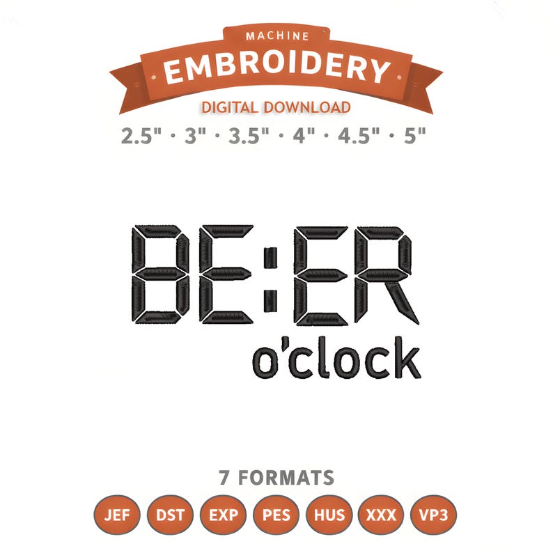 Beer O'clock Embroidery Design File | Digital Download | 6 Sizes & 7 ...