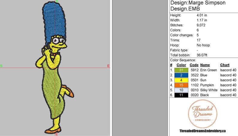 Marge Simpson Embroidery Design File | Digital Download | 6 Sizes & 7 ...