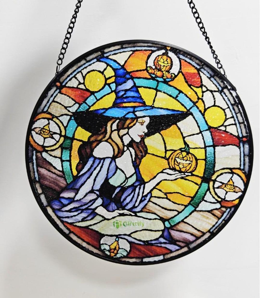 Halloween Witch Stained Glass Suncatcher, Halloween Pumpkin Stained ...