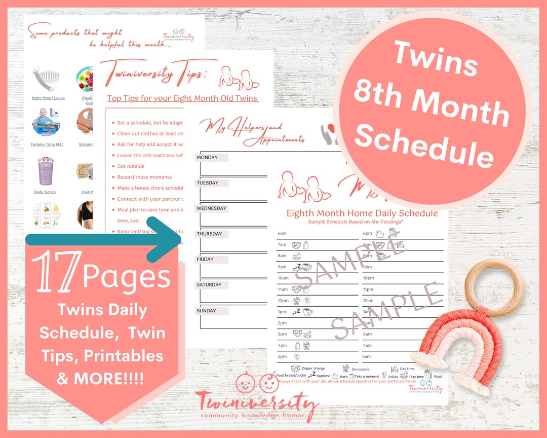 Twins Schedule: the First Year With Twins Eighth Month Schedules - Etsy