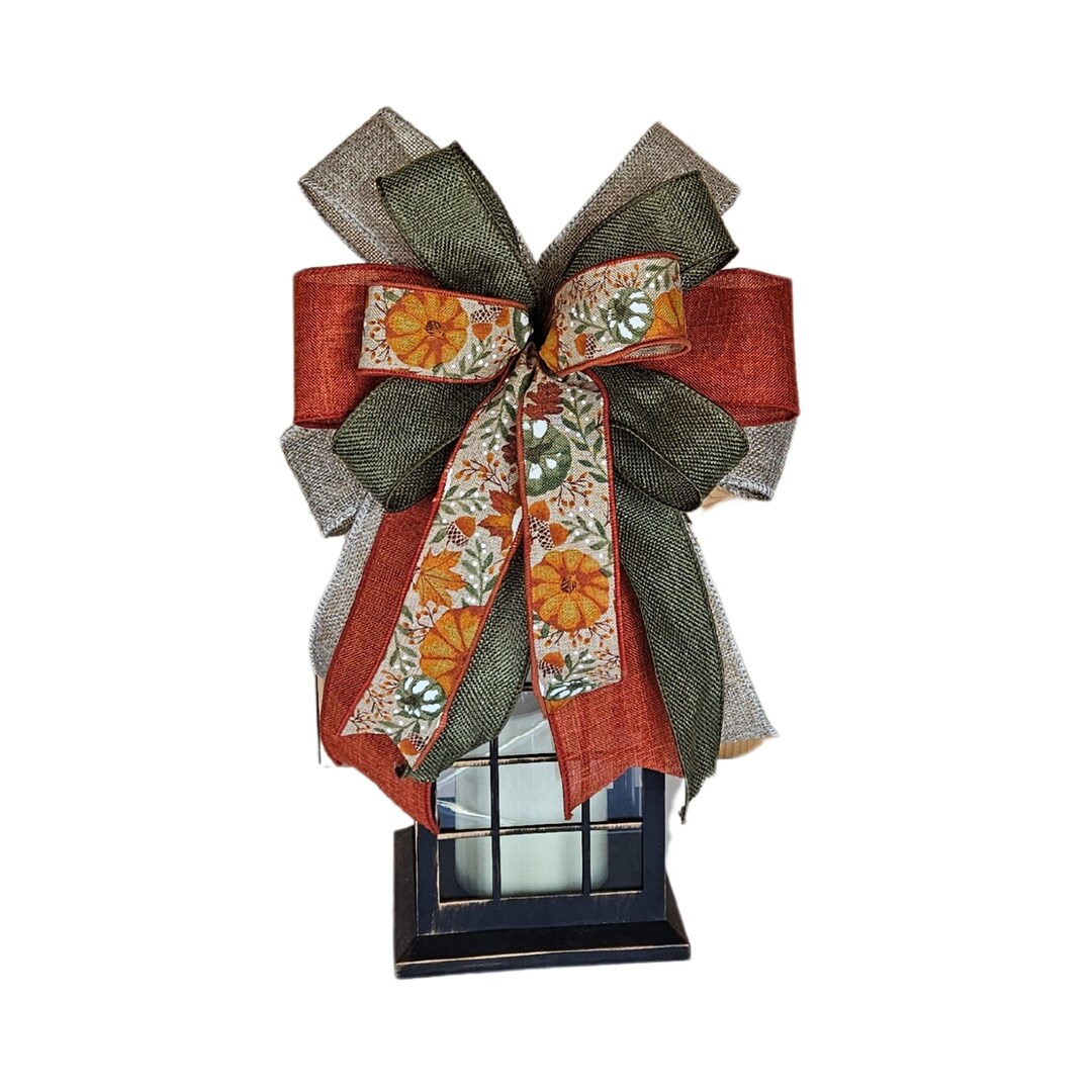 Fall Burlap Bow With Pumpkins, Autum Lantern Bow, Fall Bow With ...