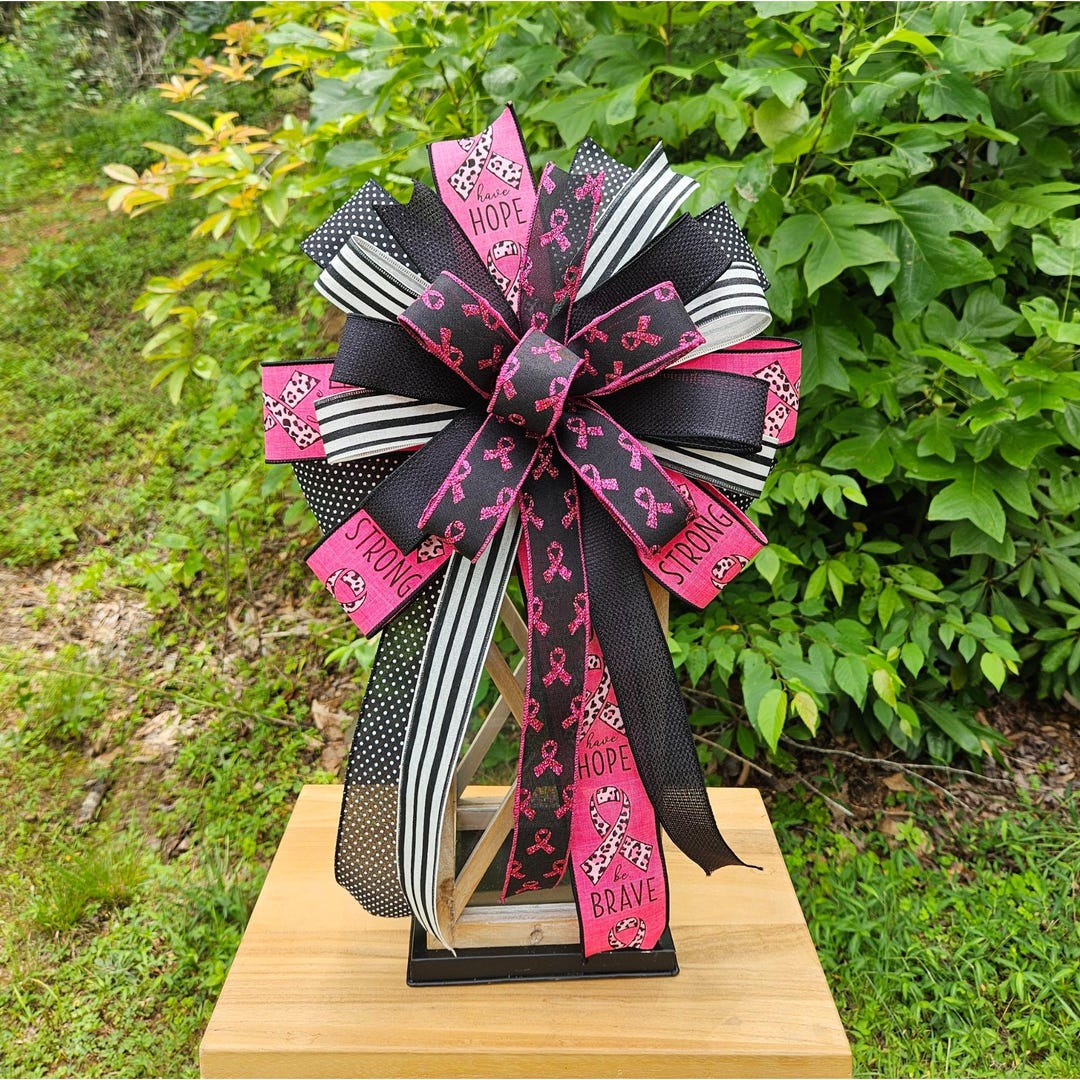 Extra Large Black and Pink Breast Cancer Bow, Breast Cancer Tree Topper ...