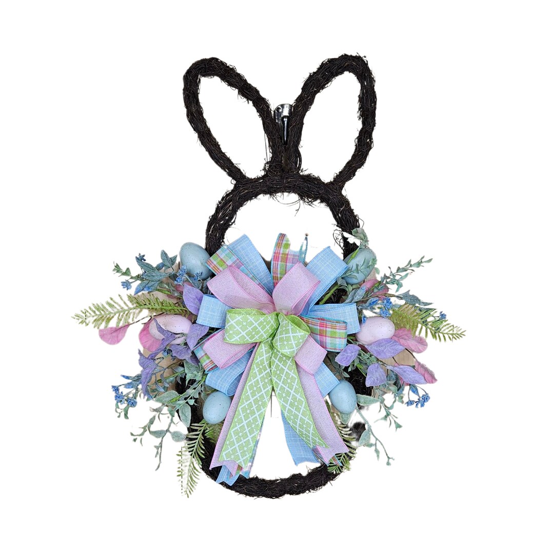 Pastel Bunny Wreath, Faux Twig Rabbit Wreath, Easter Bunny Front Door ...