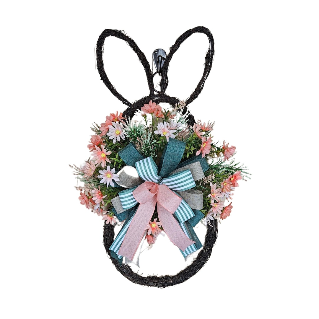 Peach Bunny Wreath, Faux Twig Rabbit Wreath, Easter Bunny Front Door ...