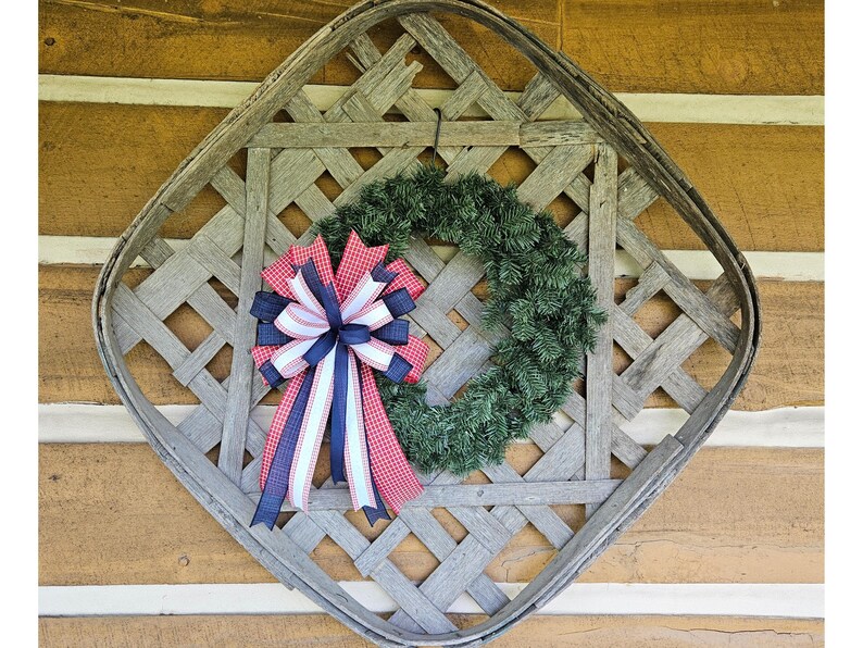 Farmhouse Bow, Red White Blue Wreath Bow, 4th of July Bow for Porch ...