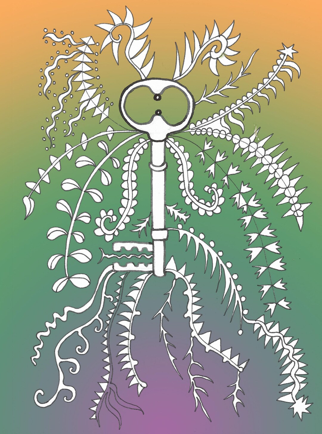 Key and Branches Drawing, Hand Made Art, Watercolor Handmade Art ...