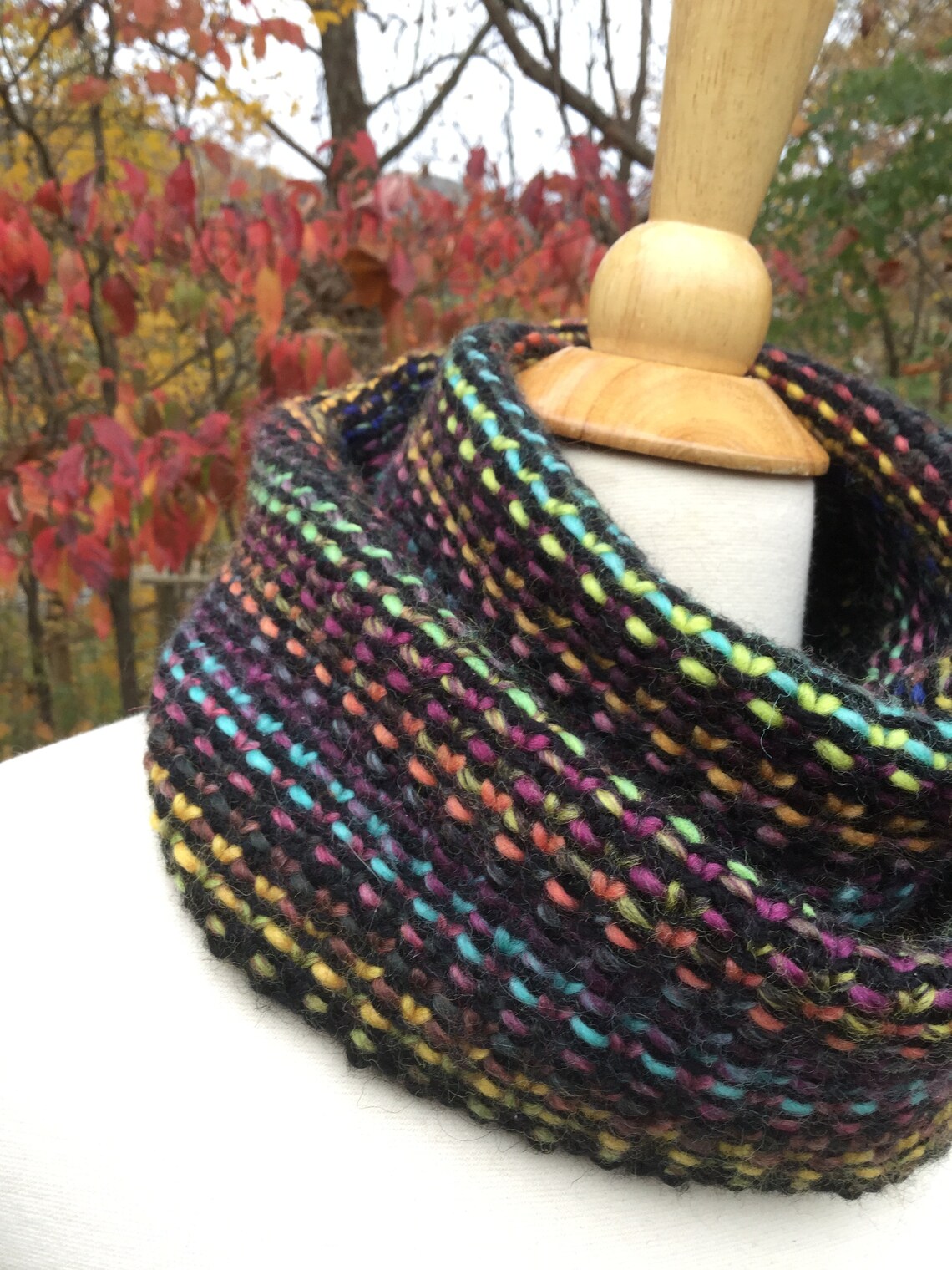 Stained Glass: Hand Knit Linen Stitch Scarf Circular - Etsy