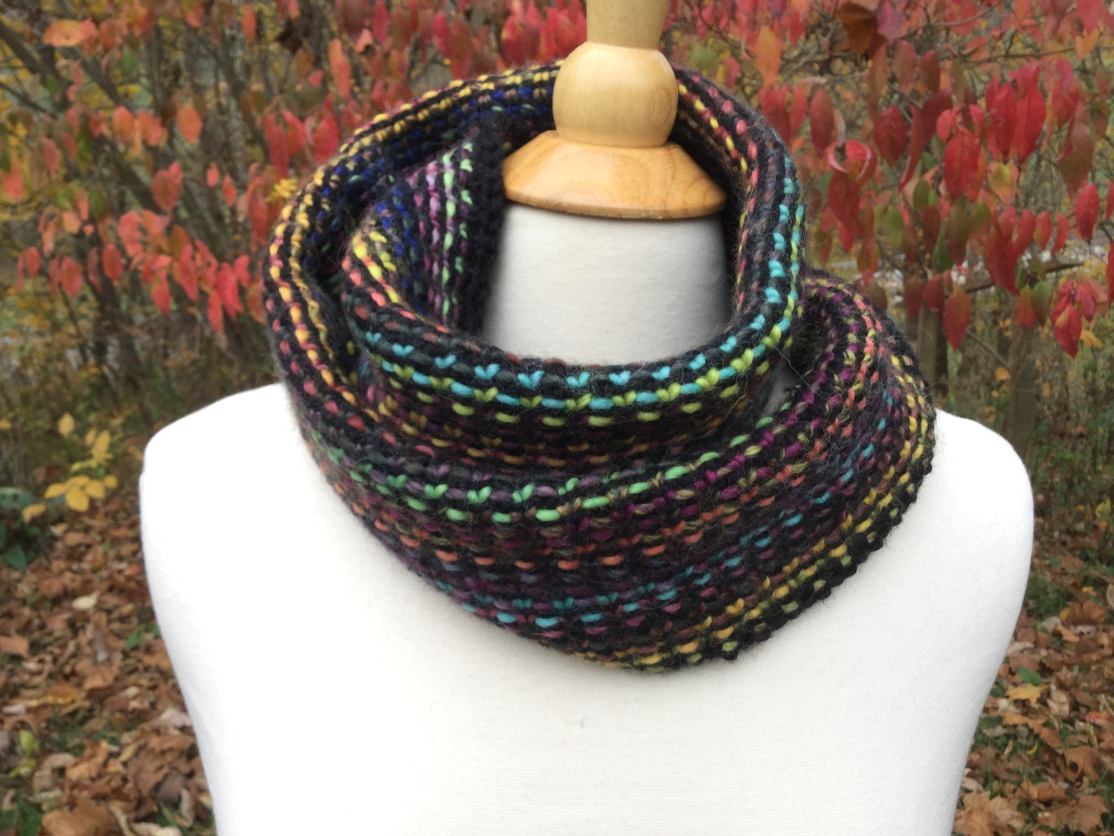 Stained Glass: Hand Knit Linen Stitch Scarf Circular - Etsy