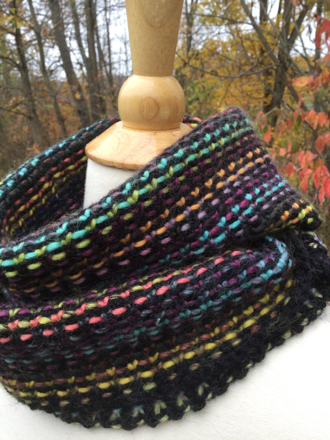 Stained Glass: Hand Knit Linen Stitch Scarf Circular - Etsy